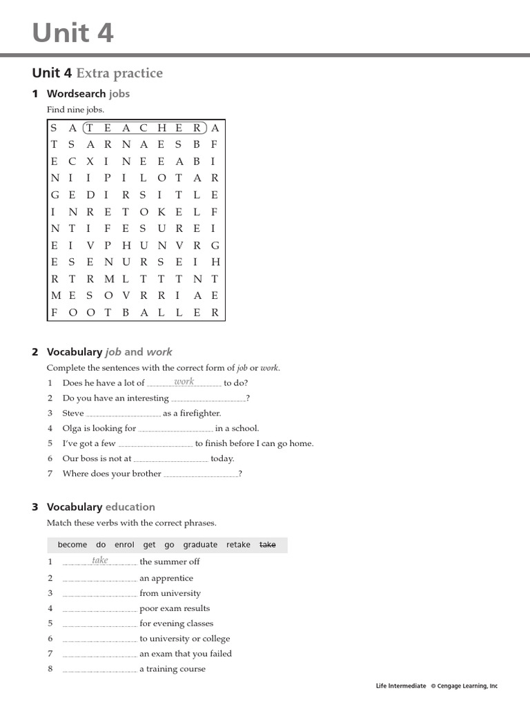 Job Vocabulary Practice Exercises | PDF | Linguistics
