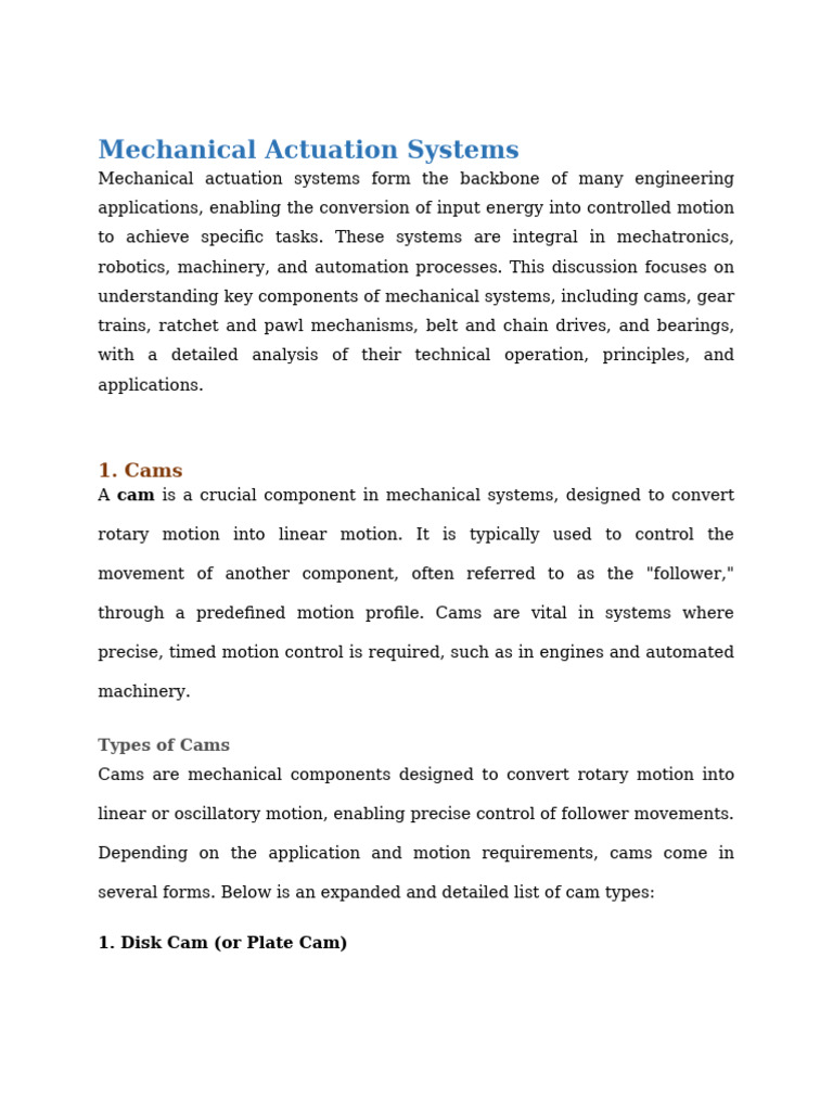 Overview of Mechanical Actuation Systems | PDF | Gear | Machines