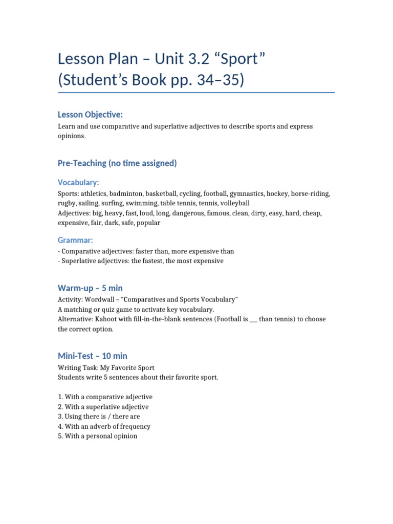 Comparative Adjectives in Sports Lesson | PDF | Adjective | Sports