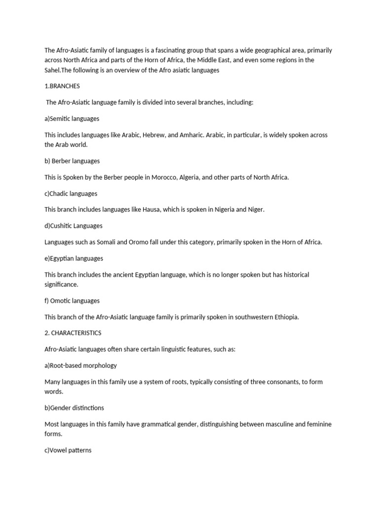 Afro Asiatic Family of Languages | PDF | Arabic | Egyptian Hieroglyphs