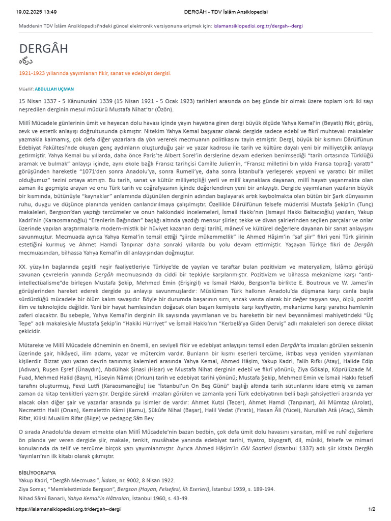 İslam Ansiklopedisi - Dergah Mecmuası | PDF