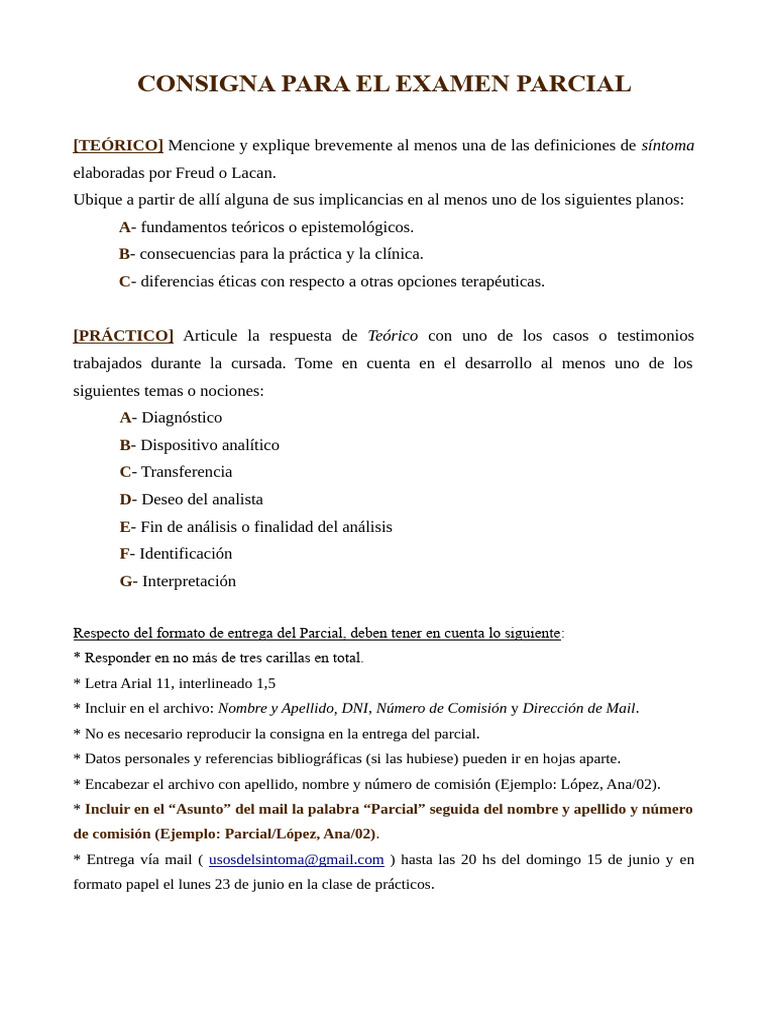 Consigna Examen Parcial: Síntoma y Clínica | PDF