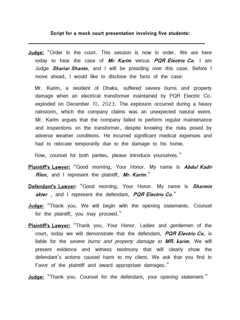Case Presentation Script | PDF | Witness | Judiciaries