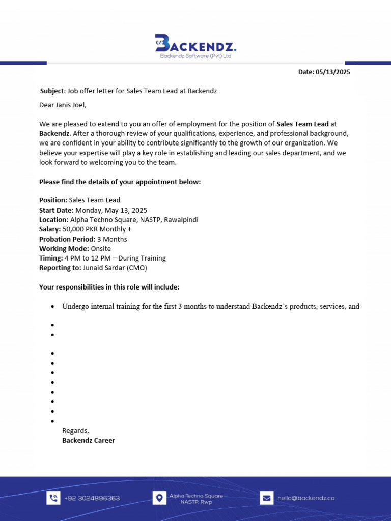Job Offer Letter - Janis | PDF