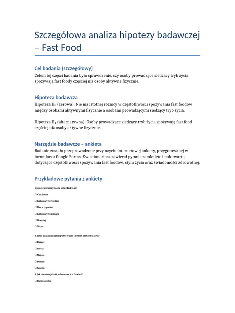 Hipoteza Fast Food | PDF