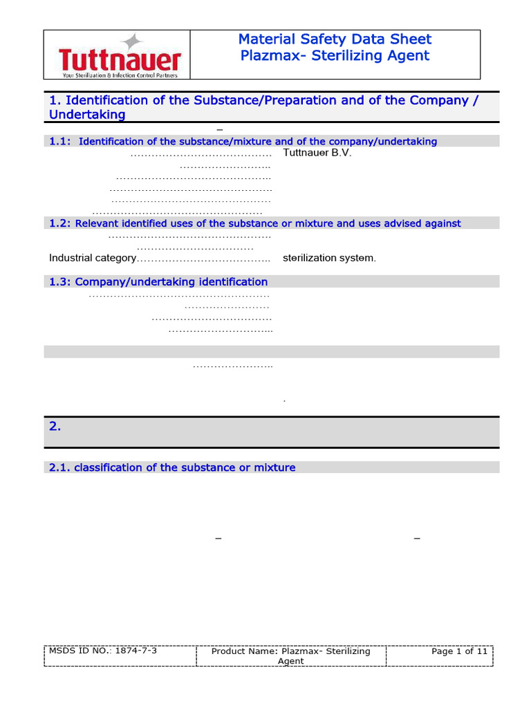 H2O Sterilizing Agent Safety Data Sheet | PDF | Toxicity | Hydrogen ...