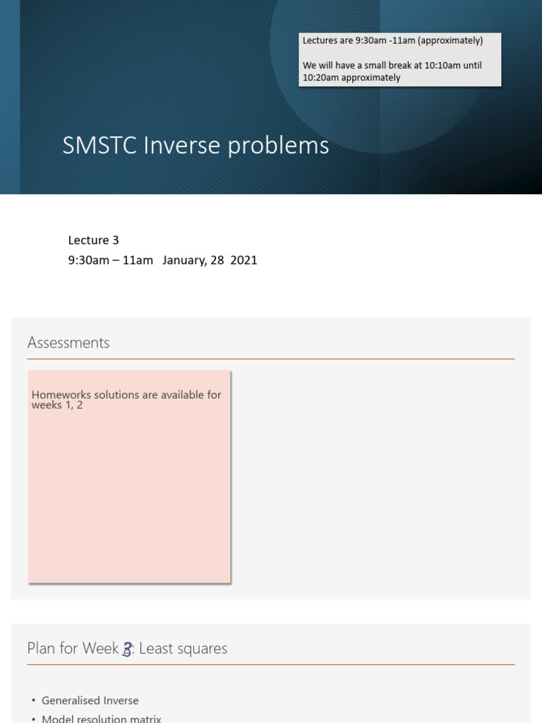 S M S T C Inverse Problems Lecture 3 Annotated | PDF | Matrix (Mathematics) | Inverse Problem