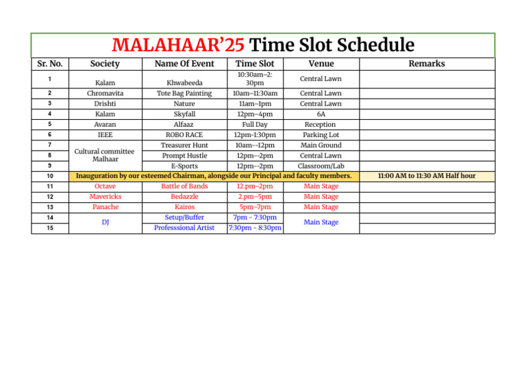 Time Slot - Sheet1 | PDF