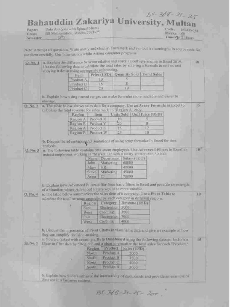 Ms Excel Past Paper Solution PDF | PDF