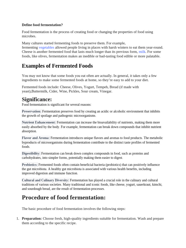 Define Food Fermentation | PDF | Fermentation | Fermentation In Food ...