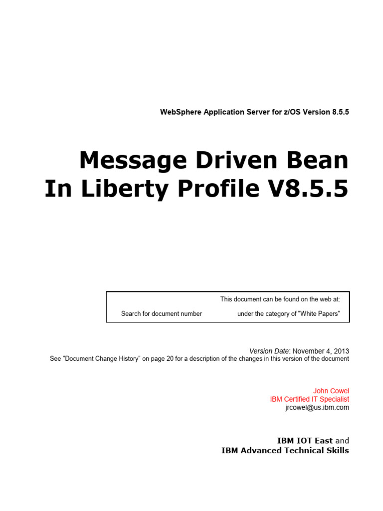WP102363 - WebSphere zOS Message Driven Bean in Liberty Profile V855 | PDF | Computing | Software