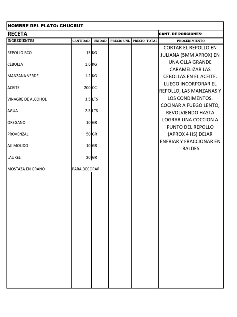 Receta Original CHUCRUT | PDF