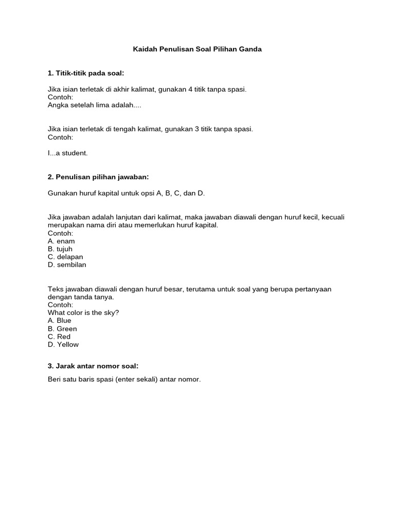 Kaidah Penulisan Soal Pilihan Ganda | PDF
