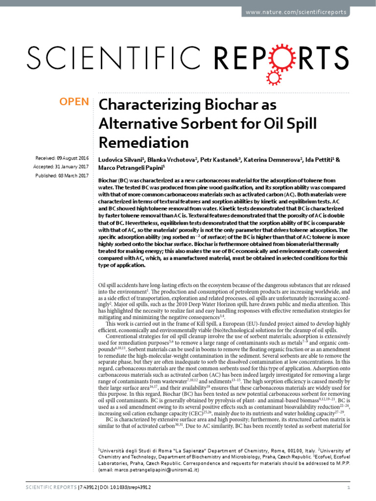 Characterizing Biochar As Alternative Sorbent For Oil Spill Remediation ...