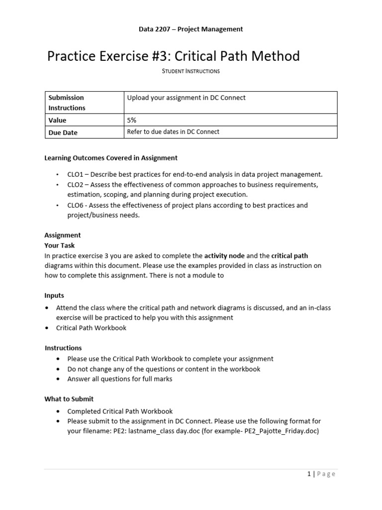 PE3 - Critical Path Method Instructions | PDF | Project Management | Rubric (Academic)