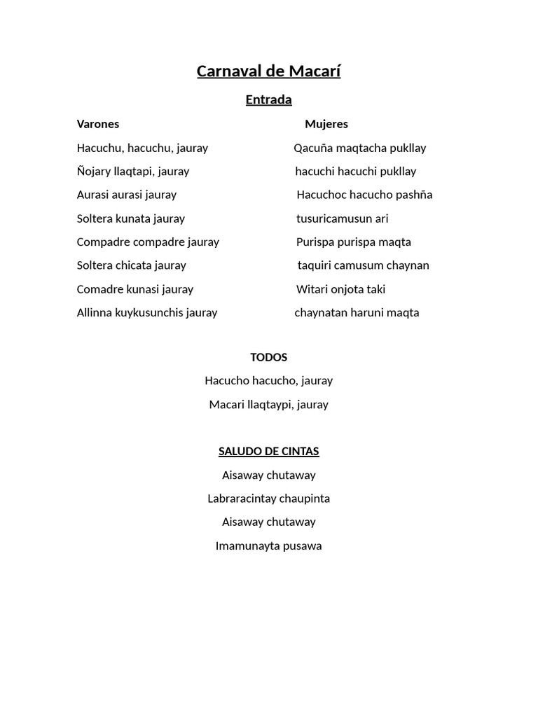 Letra del Carnaval de Macarí | PDF