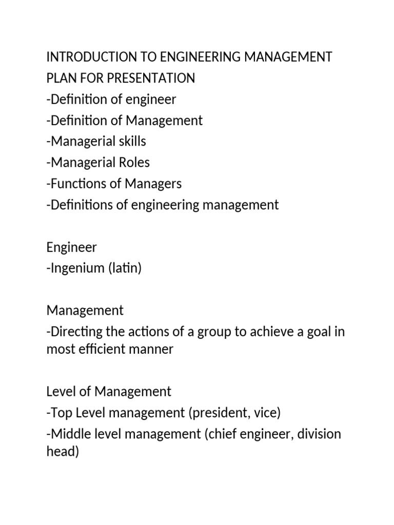 Engineering Management Overview and Roles | PDF