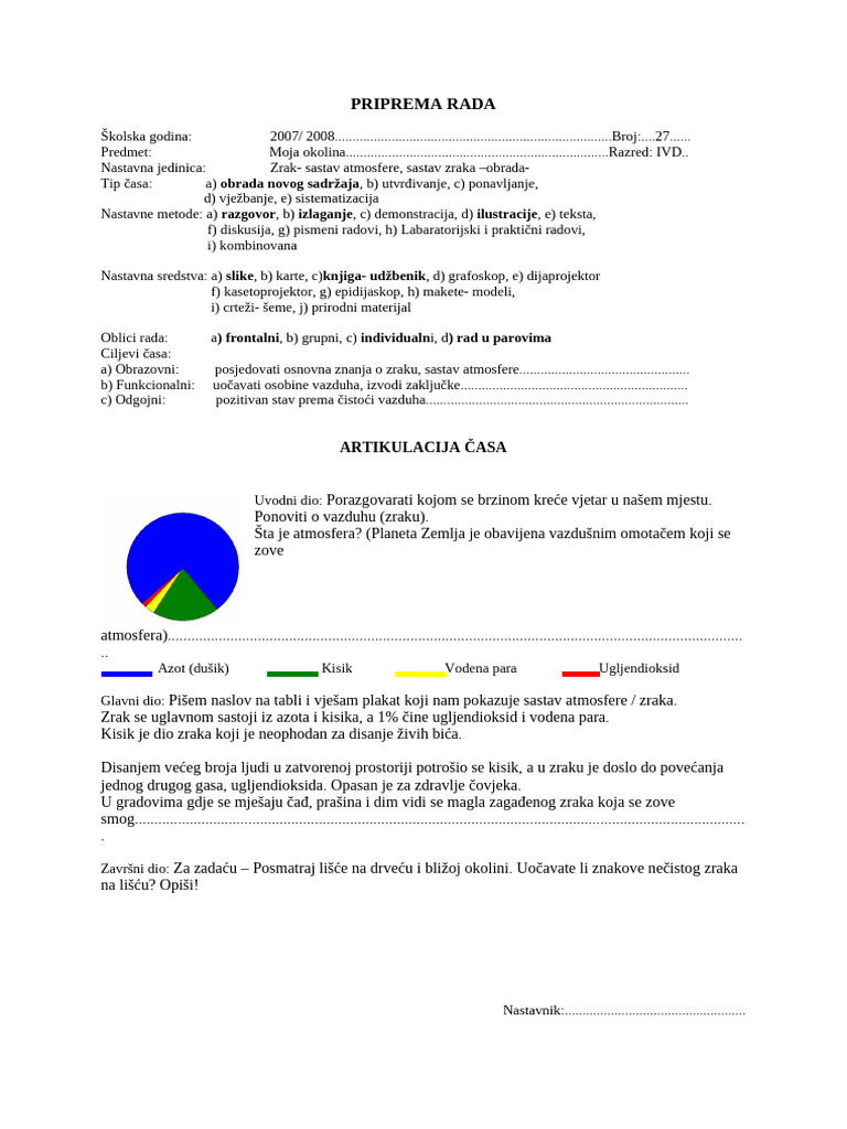 Zrak - Sastav Atmosfere, Sastav Zraka - Obrada | PDF