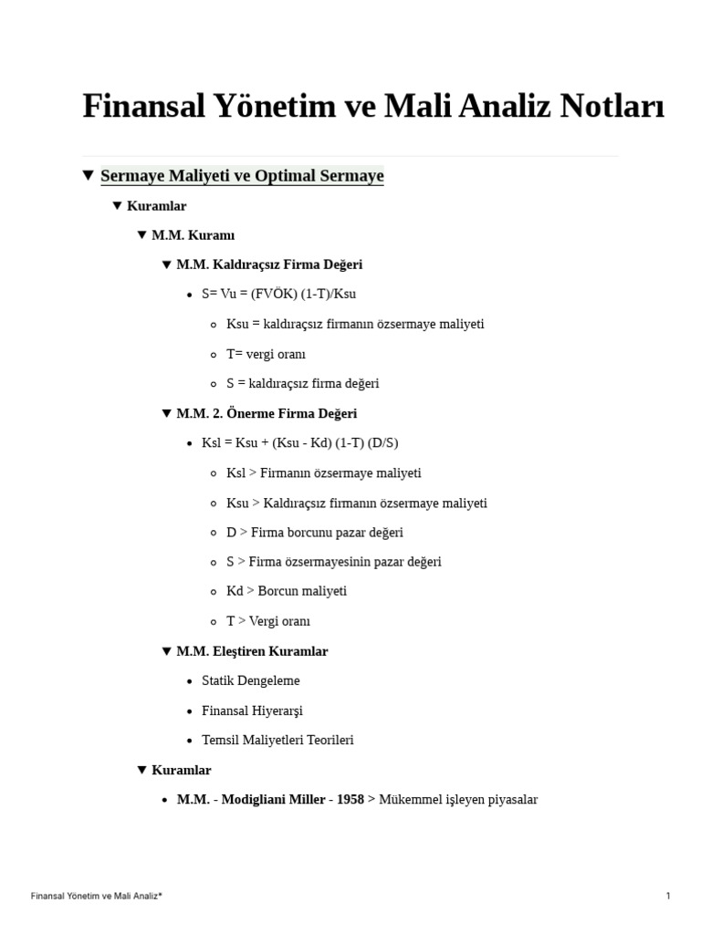 Finansal Y Netim Ve Mali Analiz Ders Notlar 1748585607 | PDF