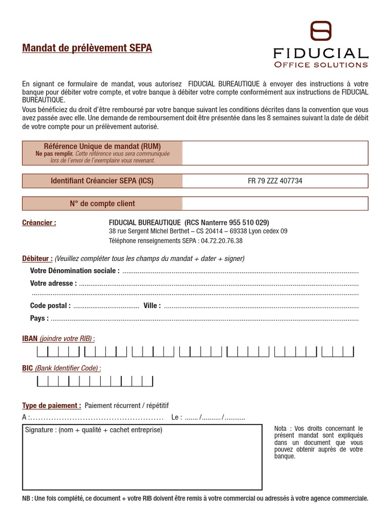 Mandat de prélèvement SEPA FIDUCIAL | PDF