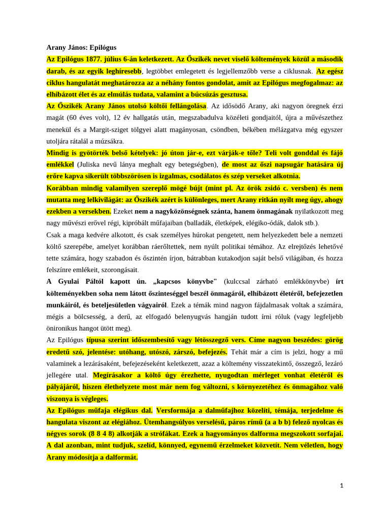 Arany János Epilógus | PDF