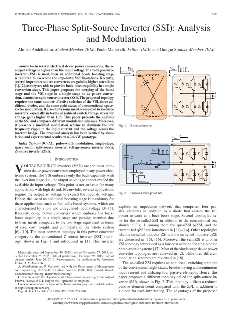 Three-Phase Split-Source Inverter SSI Analysis and Modulation | PDF | Power Inverter | Power ...