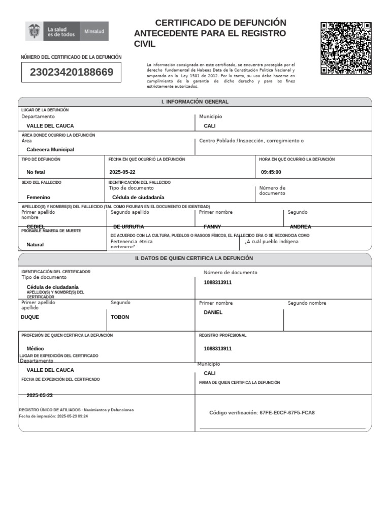 Acta Defuncion | PDF | Justicia | Crimen y violencia