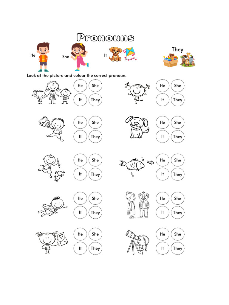 Black and White Cute Pronouns Worksheet | PDF