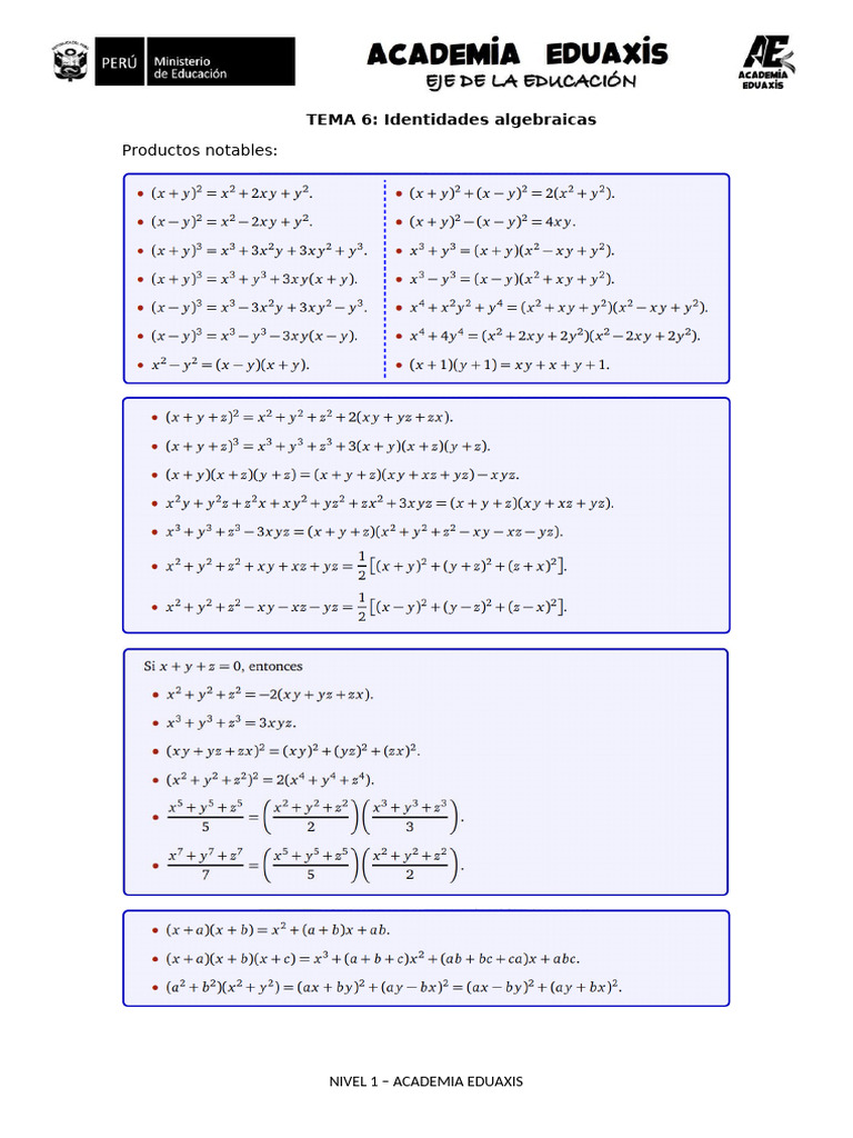 TEMA 6 - Productos Notables | PDF | Análisis complejo | Notación Matemática