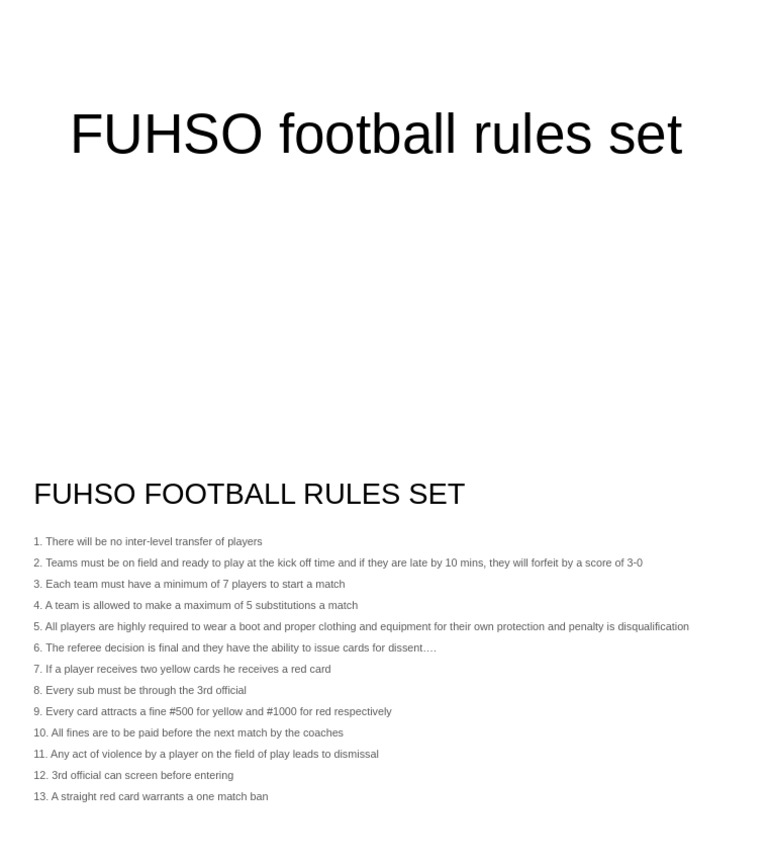Official FUHSO Football Rules. | PDF