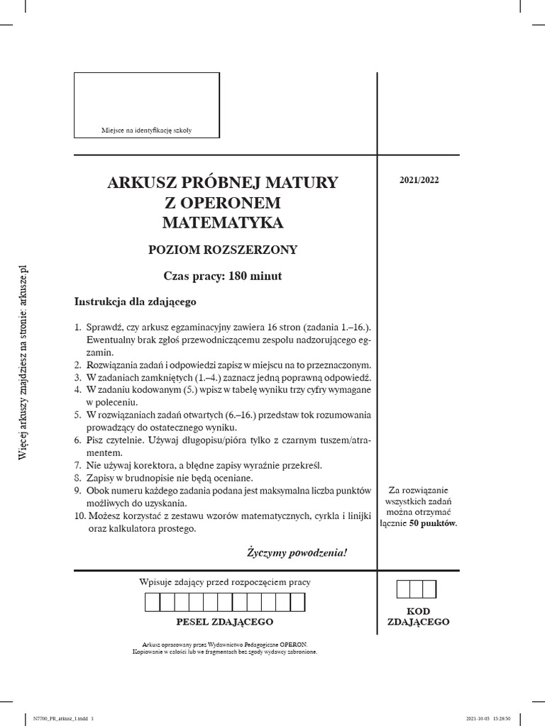 Matematyka 2021 Operon Probna Rozszerzona | PDF