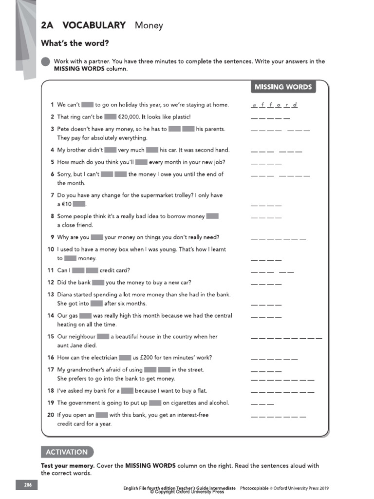 Vocabulary 2a English File Intermediate | PDF