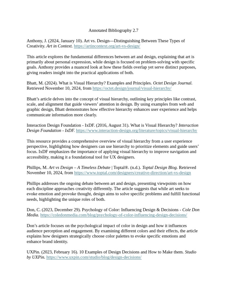 Annotated Bibliography 2.7 | PDF | Design | Liberal Arts Education