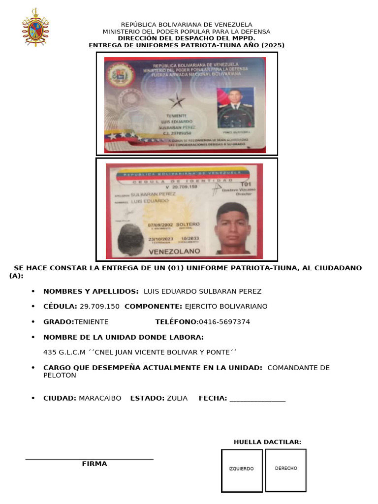 Fichas Uniformes Tiuna Sulbaran | PDF