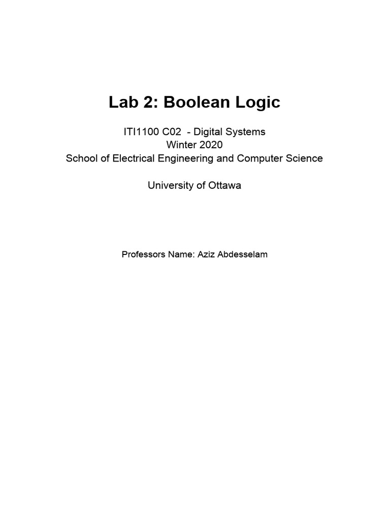 ITI 1100 Lab 2 Report PDF | PDF | Logic Gate | Boolean Algebra
