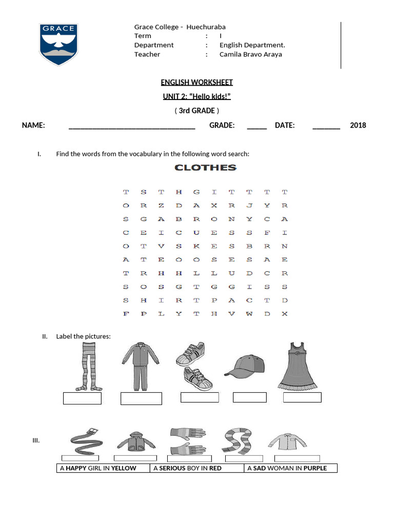 English Worksheet 3rd | PDF