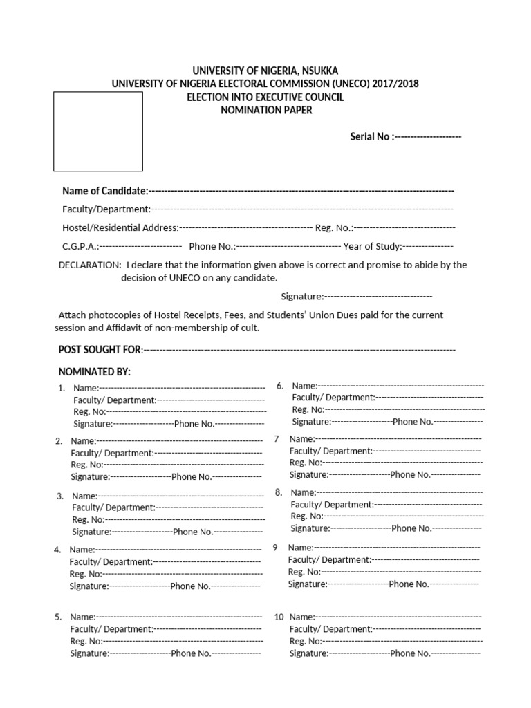 Nomination Form For Sug Execo Election 2017 2018 | PDF | Government ...