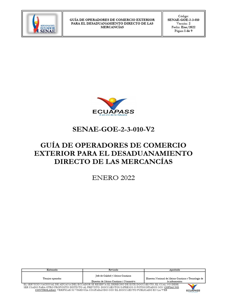 Senae Goe 2 3 010 V2 | PDF | aduana | El comercio internacional