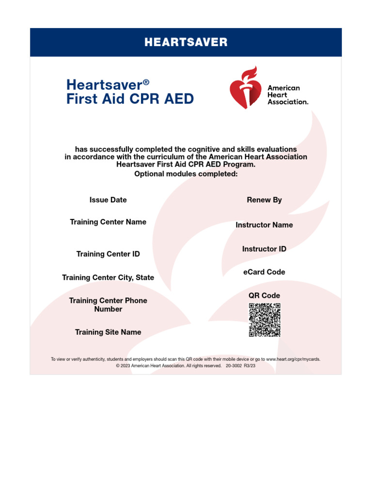 Heartsaver Cpr Aed Ecard Information Pdf