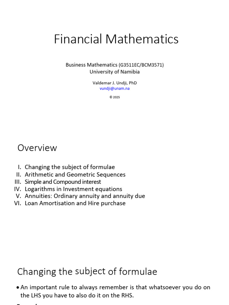 Lecture 3 - Financial Mathematics | PDF | Interest | Compound Interest