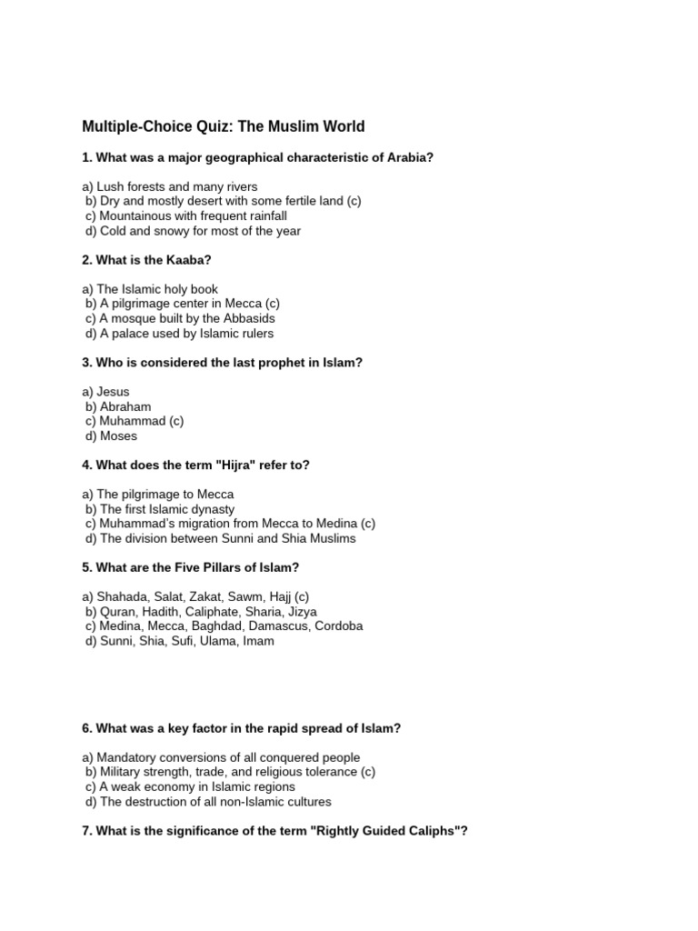 Practice Quiz CH 0 History | PDF | Caliphate | Mecca