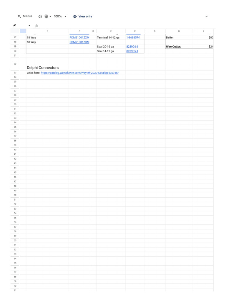 Re-Wire Your Car - Part Numbers - Google Sheet | PDF