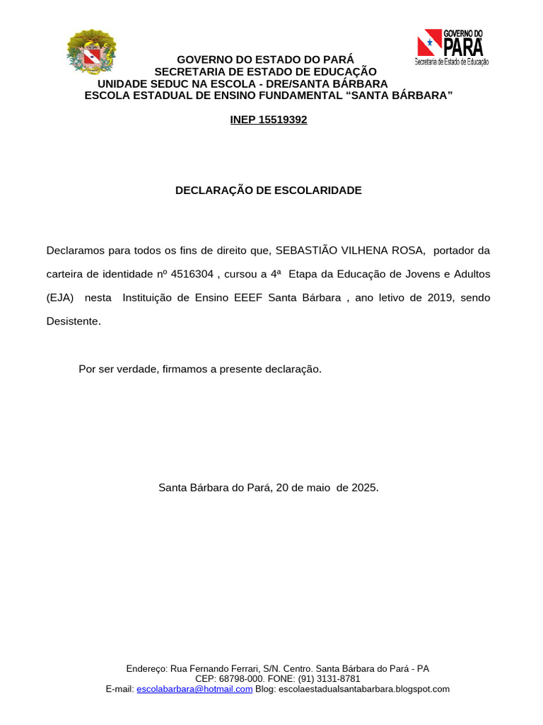 Declaracao Escolaridade | PDF