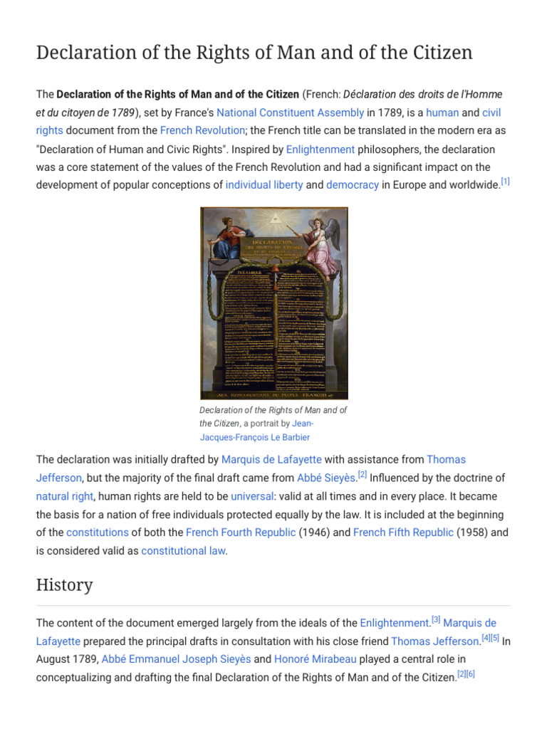 Declaration of The Rights of Man and of The Citizen - Wikipedia | PDF ...