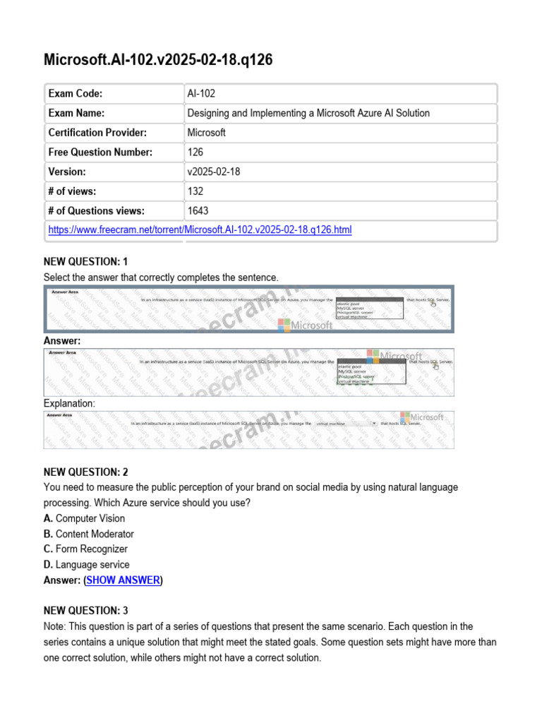 Microsoft AI-102 v2025-02-18 q126 | PDF | Microsoft Azure | Information ...