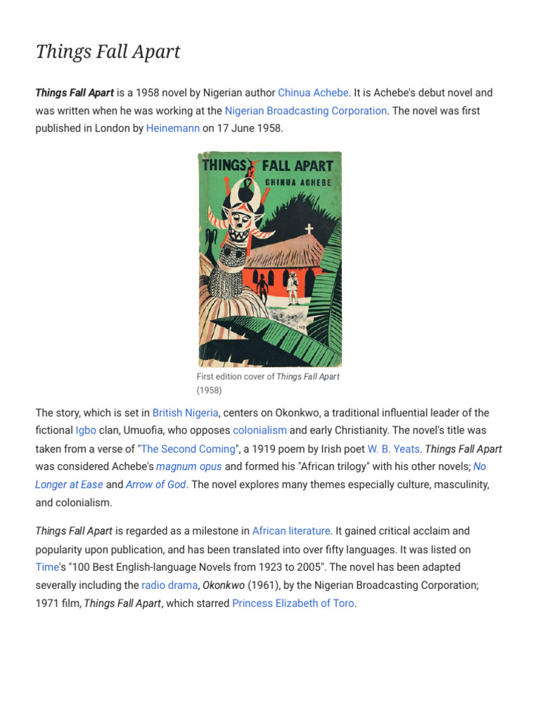 Things Fall Apart - Wikipedia | PDF | African Literature