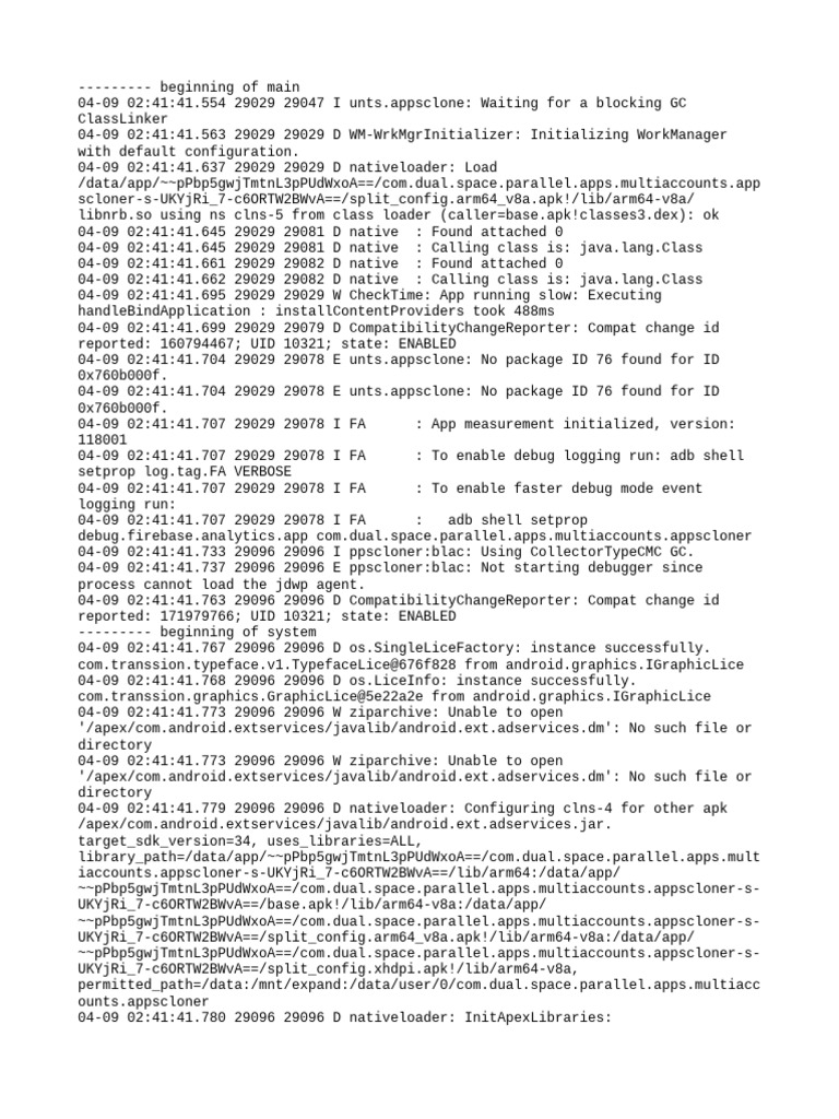Com - Dual.space - Parallel.apps - Multiaccounts.appscloner Logcat | PDF | Operating System ...