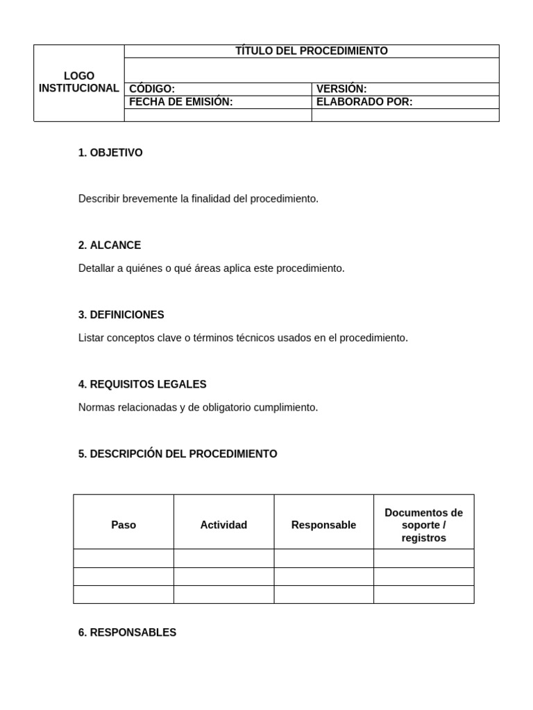 Formato Procedimiento | PDF