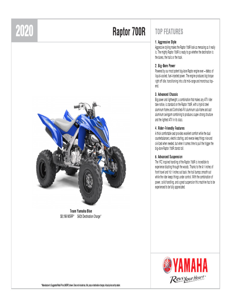 2020 Yamaha Raptor 700R | PDF | Vehicles | Vehicle Technology