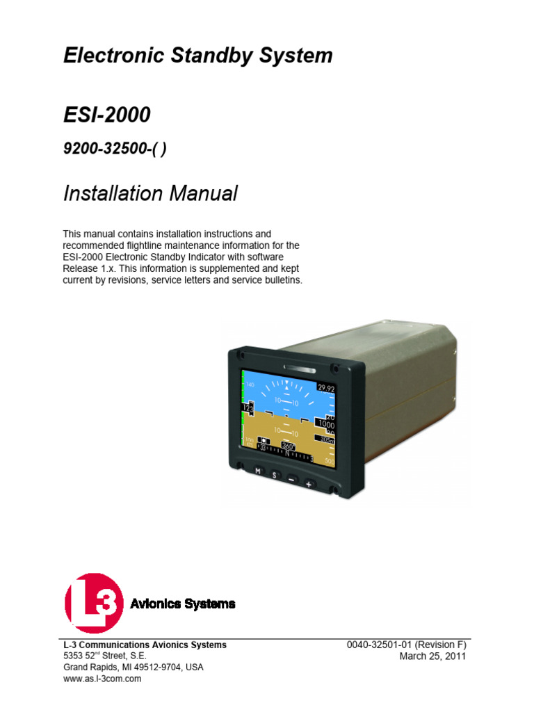 0040-32501-01 Revf - ESI-2000 - IM | PDF | Airspeed | Menu (Computing)